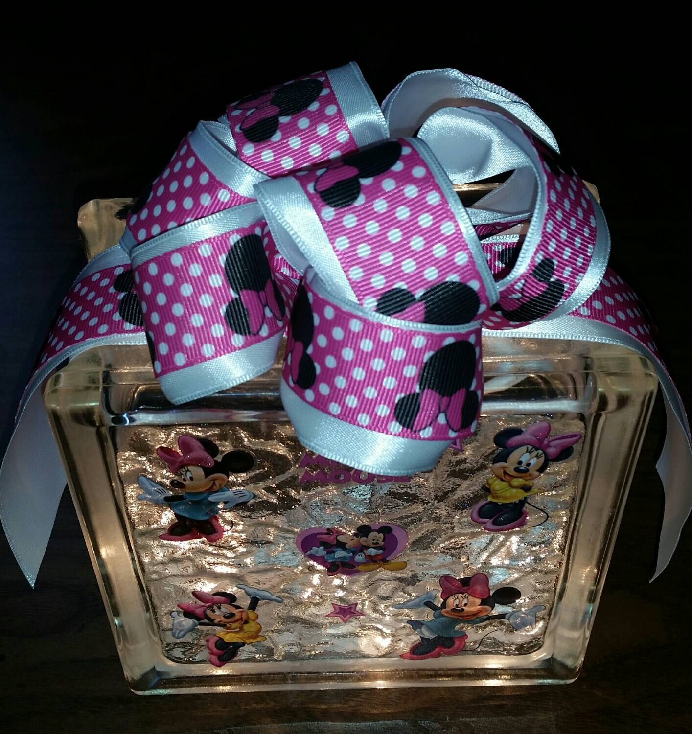 Kids Nightlight Minnie Mouse Lighted Glass Block Nightlight - Etsy