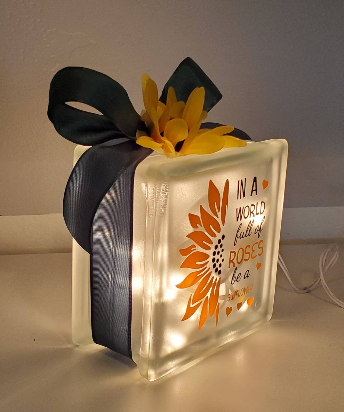 SUNFLOWER Lighted Glass Block - Etsy