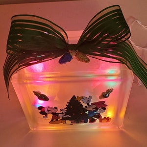 Disney Christmas, Mickey and Minnie Holiday Lighted Glass Block ...