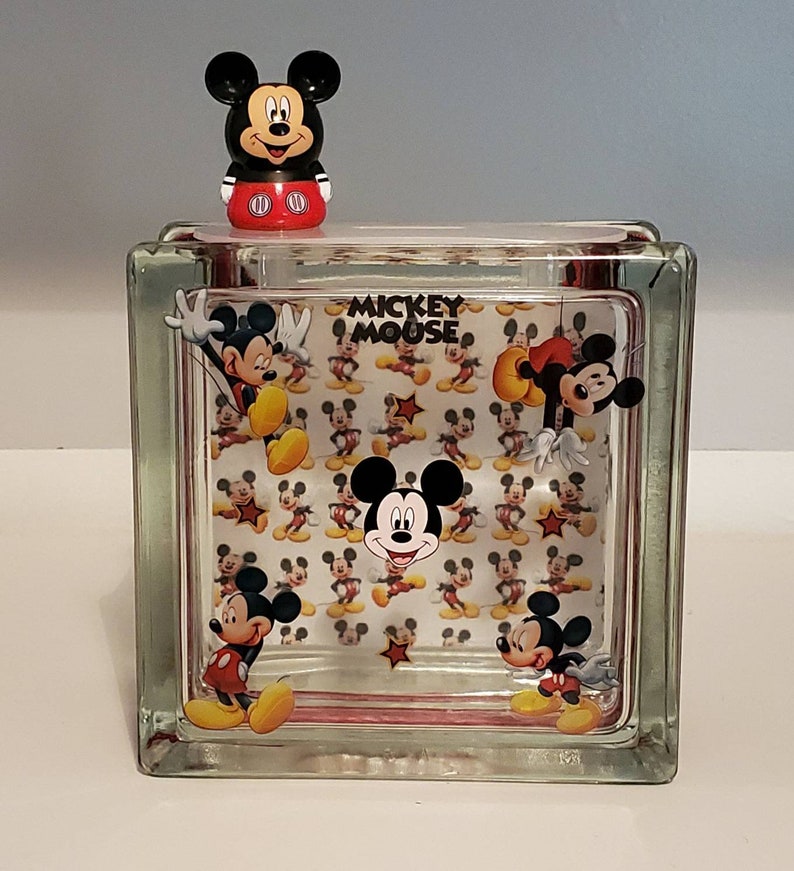 Glass Block Bank DISNEY'S MICKEY MOUSE Glass Block | Etsy