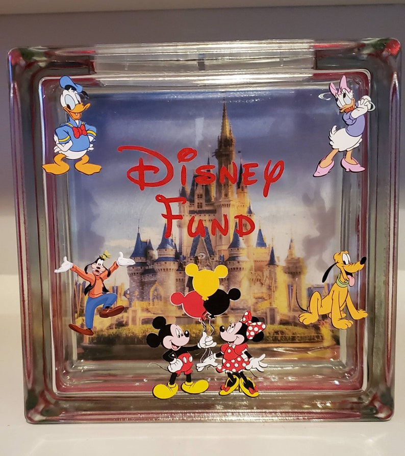 DISNEY Vacation Fund Glass Block Piggy Bank Travel Fund | Etsy