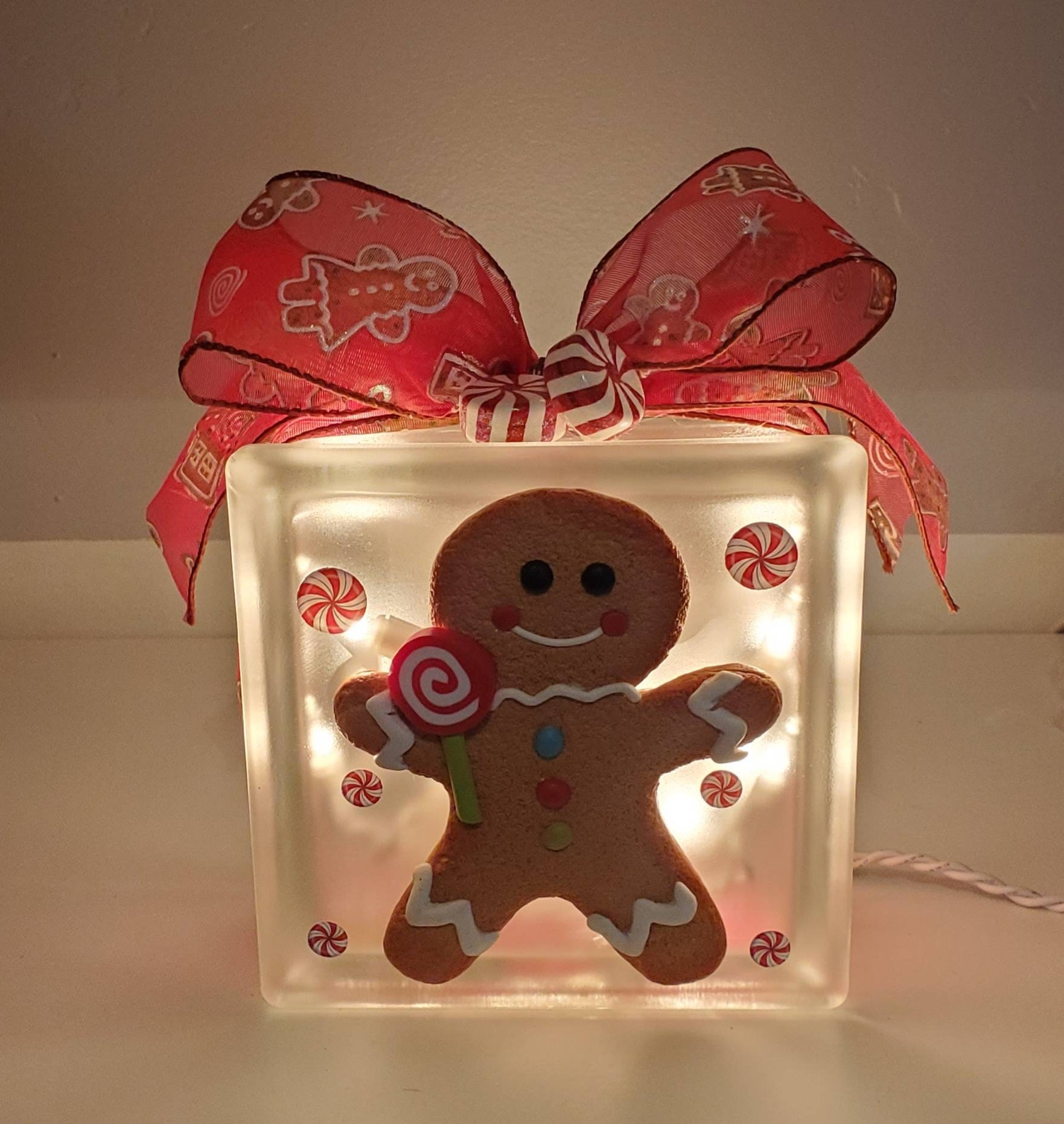 Christmas Lighted Glass Block Gingerbread Man Light | Etsy