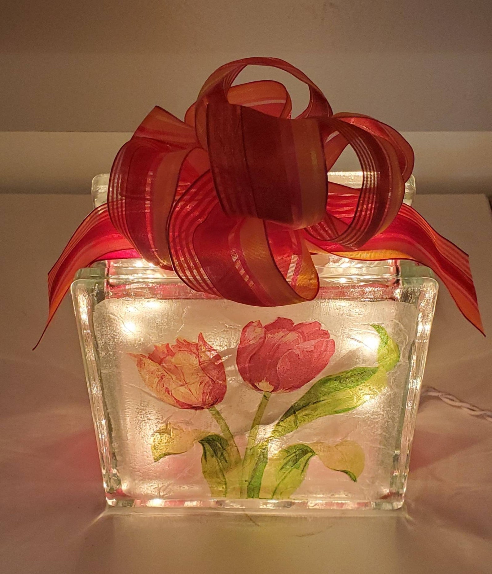 FLORAL Nightlight FLOWER Lighted Glass Block Floral Decor - Etsy