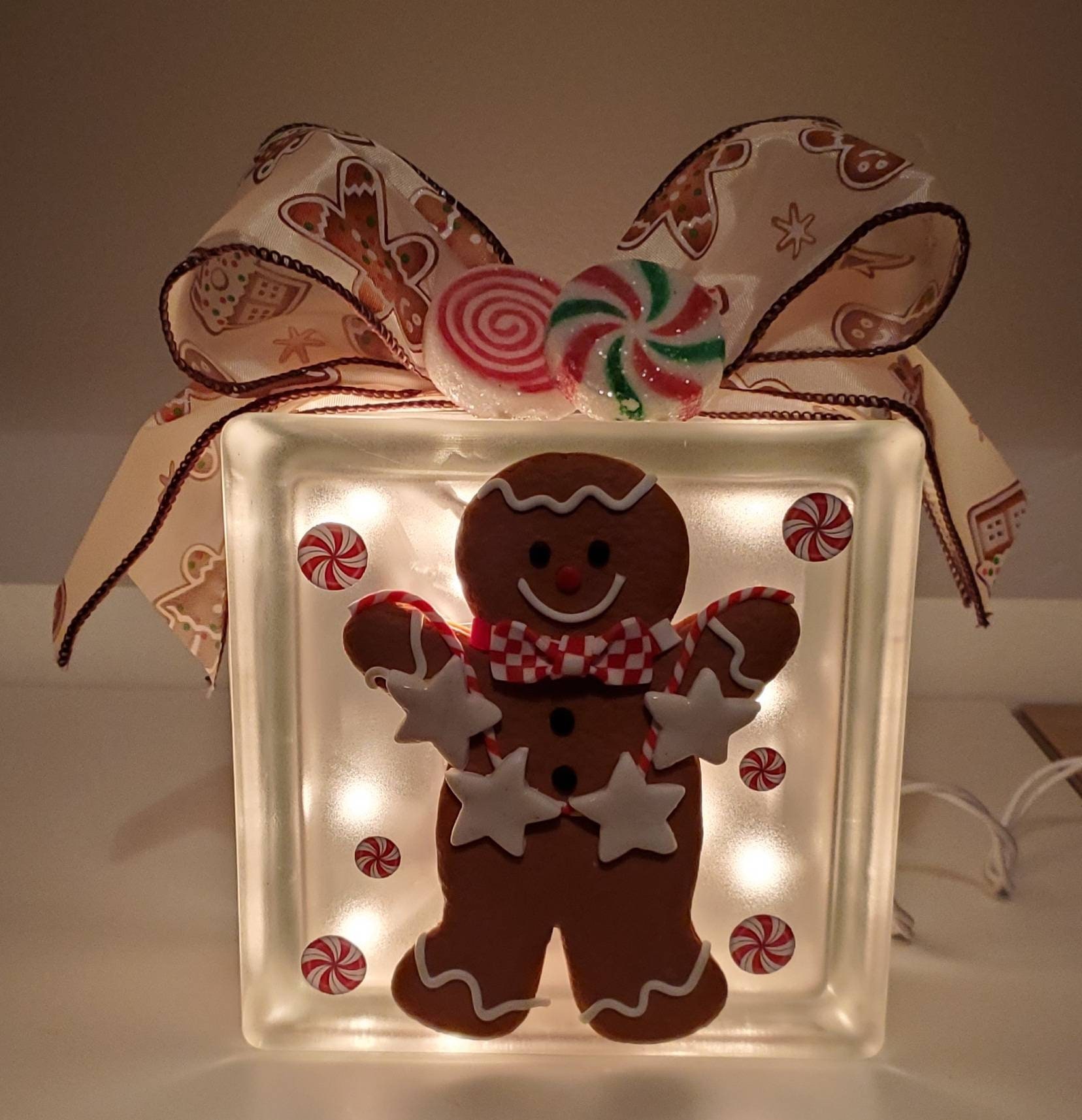 Christmas Lighted Glass Block Gingerbread Man Light | Etsy