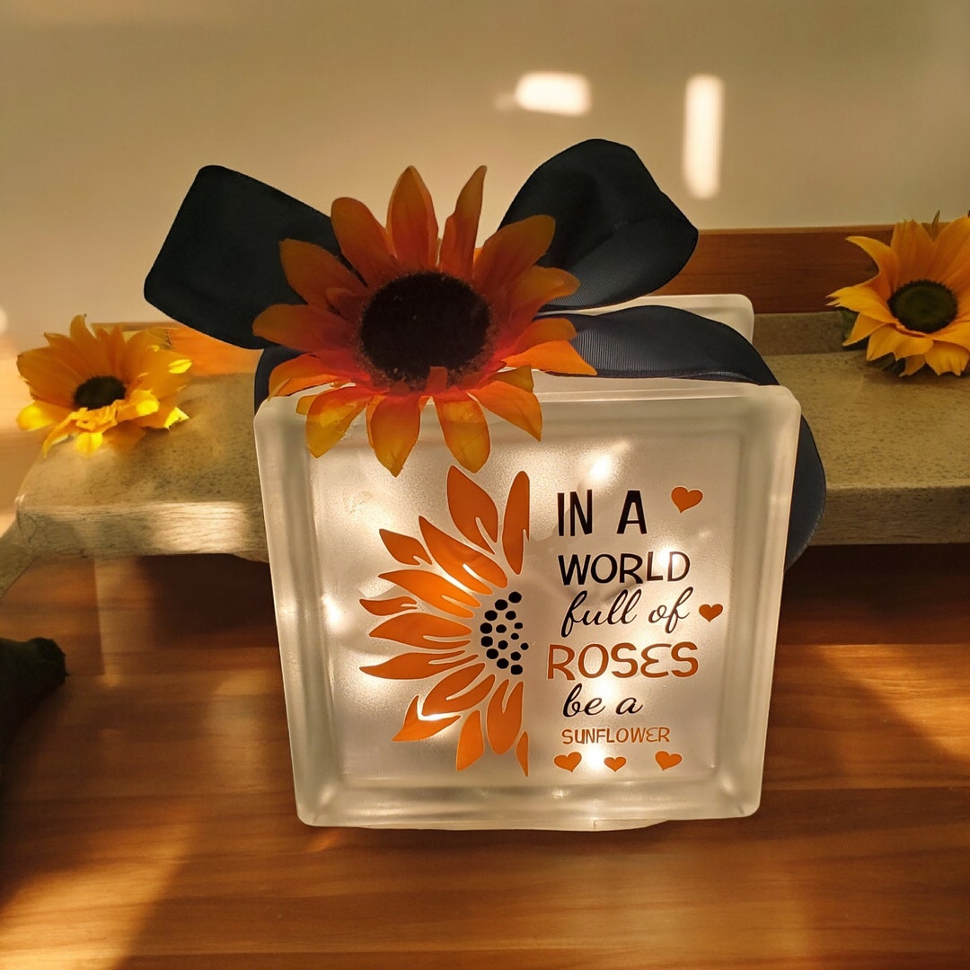 SUNFLOWER Lighted Glass Block - Etsy