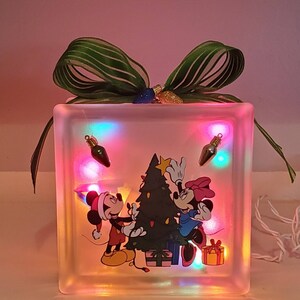 Disney Christmas, Mickey and Minnie Holiday Lighted Glass Block ...
