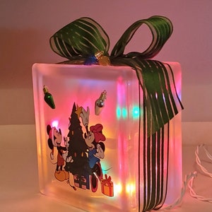 Disney Christmas, Mickey and Minnie Holiday Lighted Glass Block ...
