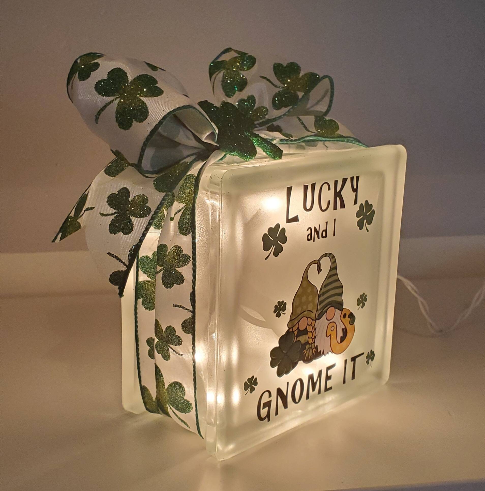 St. Patrick's Day Gnome Lighted Glass Block St. | Etsy
