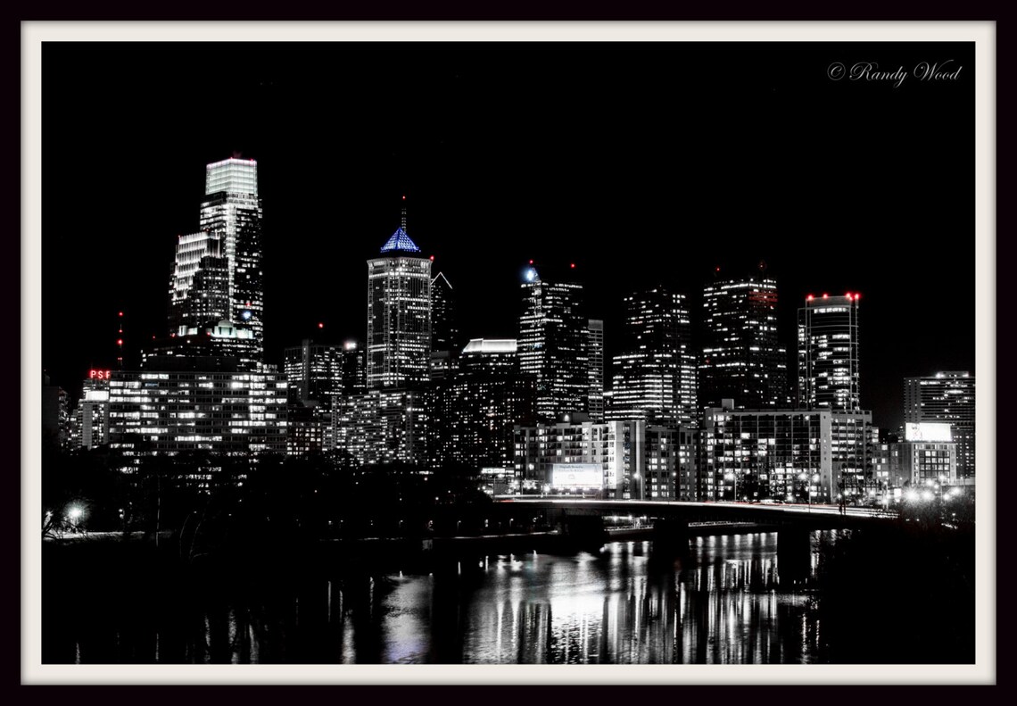 Philadelphia Skyline Black, White, Blue, Red - Philadelphia Photography ...