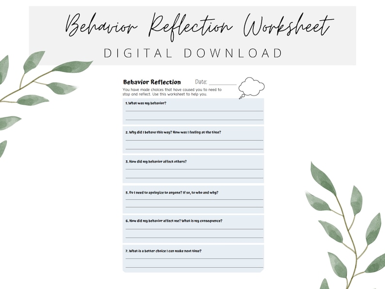 Behavior Reflection Think Sheet | Ages 10+ | Behavior Management System ...