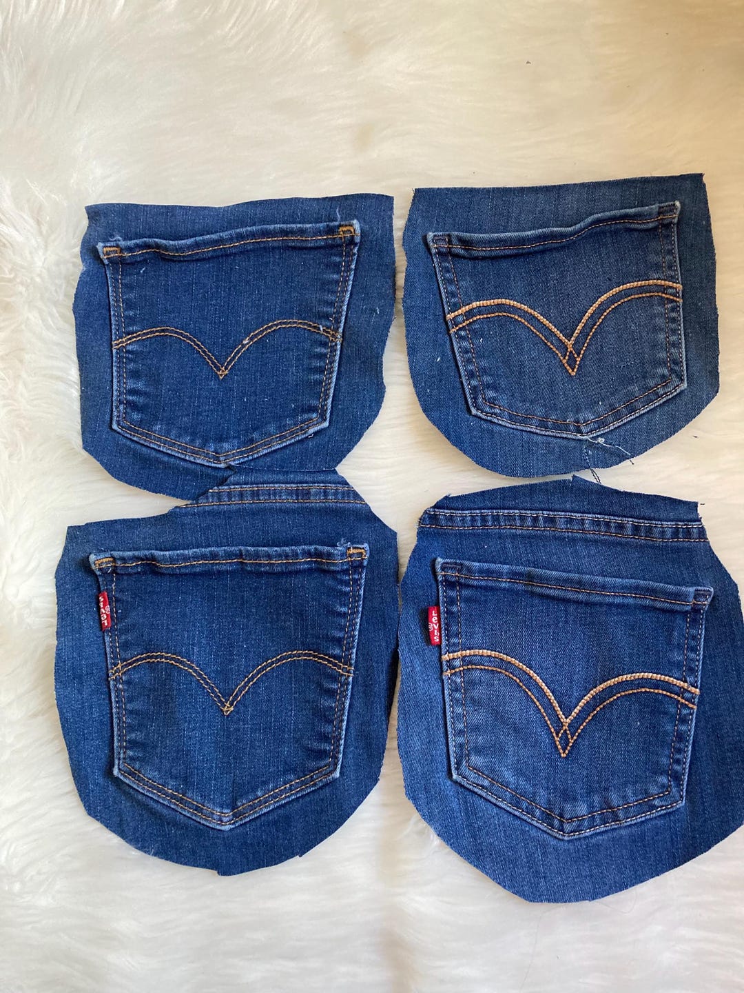 4 Count of Jean Pockets, Salvaged Denim Jean Back Pockets, Reclaimed ...