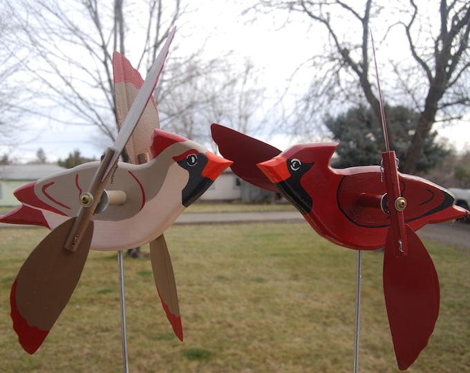 Large Red Cardinal Whirligig Bird / With Mounting Post / Wooden Wind ...