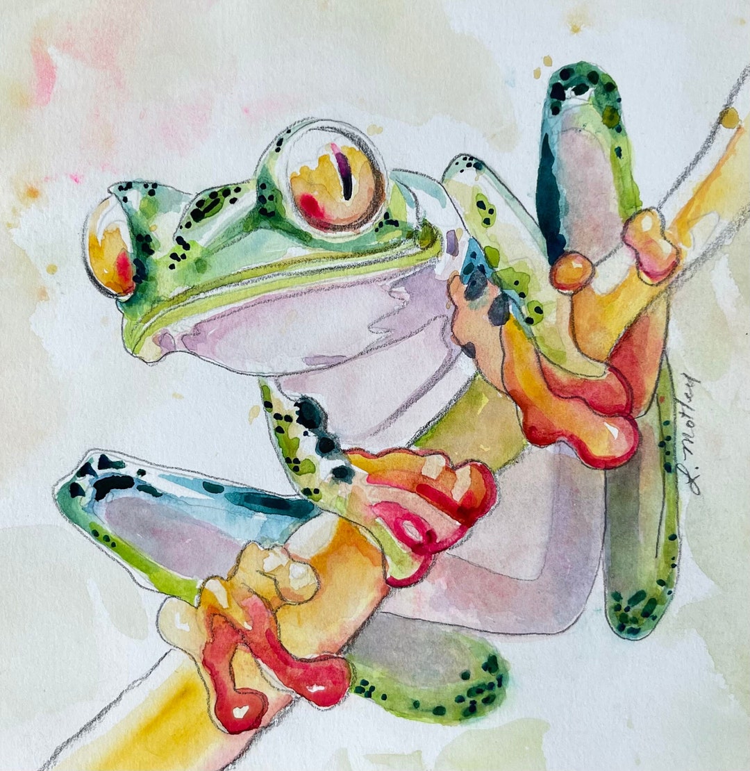 Red Eyed Tree Frog Watercolor Painting Framed Art Print Titled he's a ...