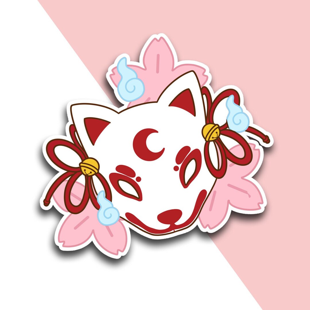 Sakura Kitsune Mask Die Cut Sticker | Kawaii | Anime Sticker - Etsy