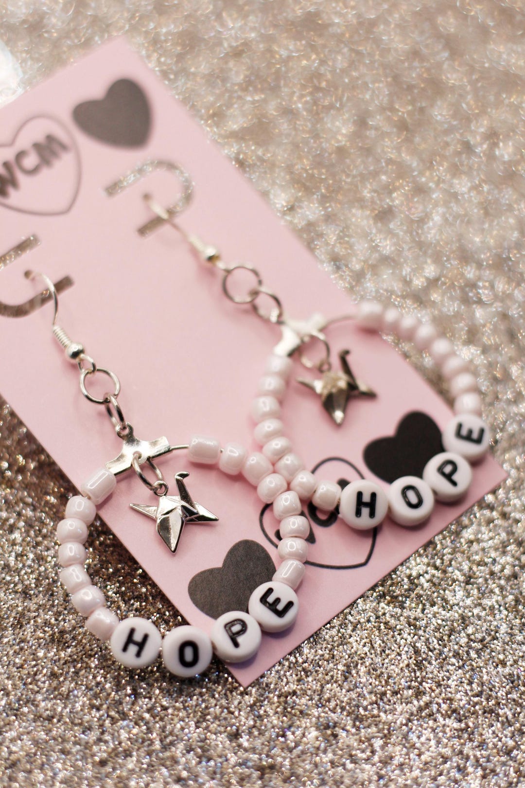 Hope Origami Crane Letter Beaded Hoop Earrings - Etsy