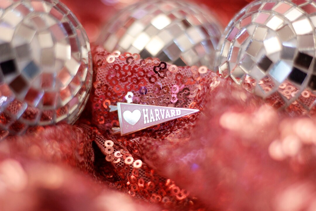 Pink Glitter Harvard Pennant Enamel Pin - Etsy