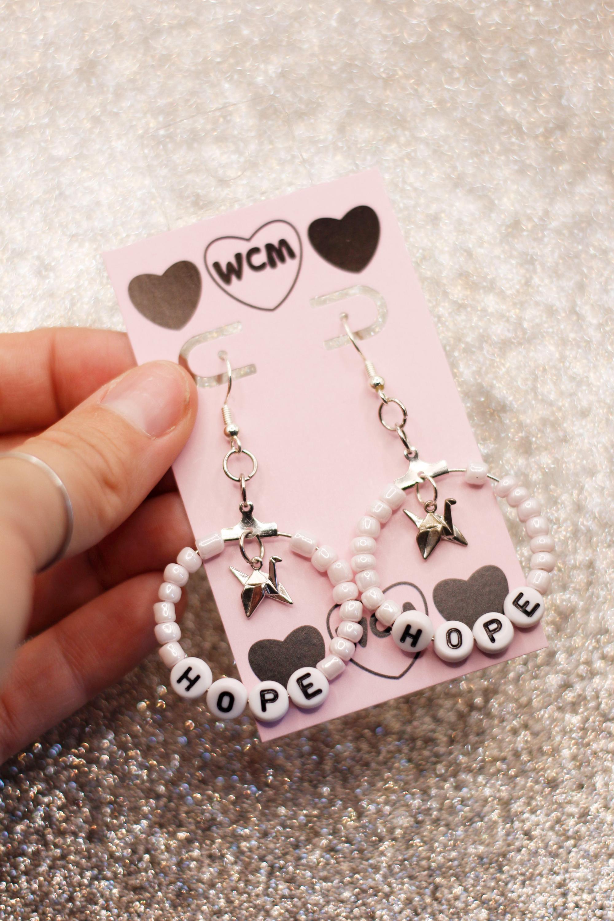 Hope Origami Crane Letter Beaded Hoop Earrings - Etsy