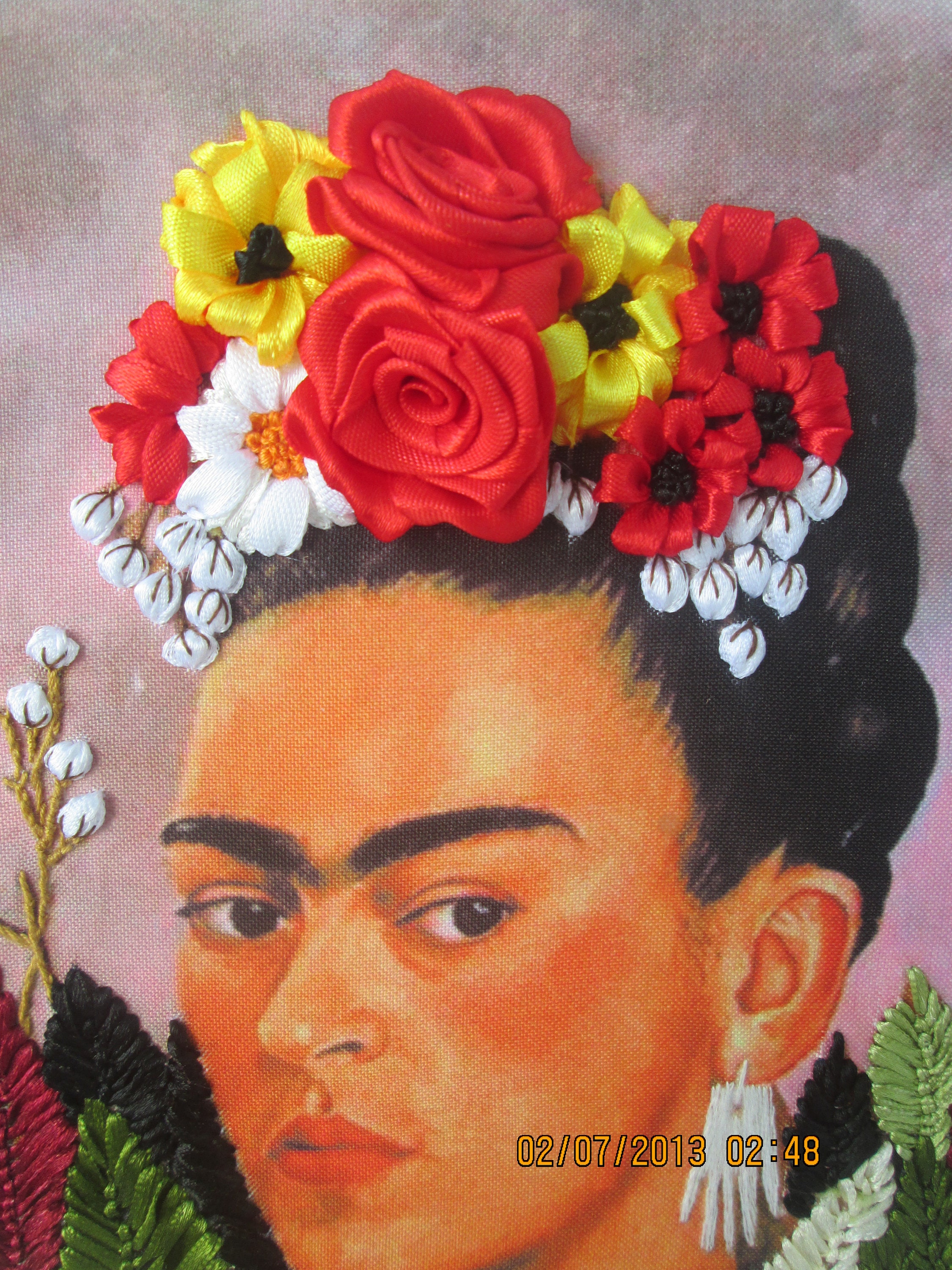 Hand Embroidered the Great Frida Kahlo Silk Ribbon Embroidery 3D Effect ...