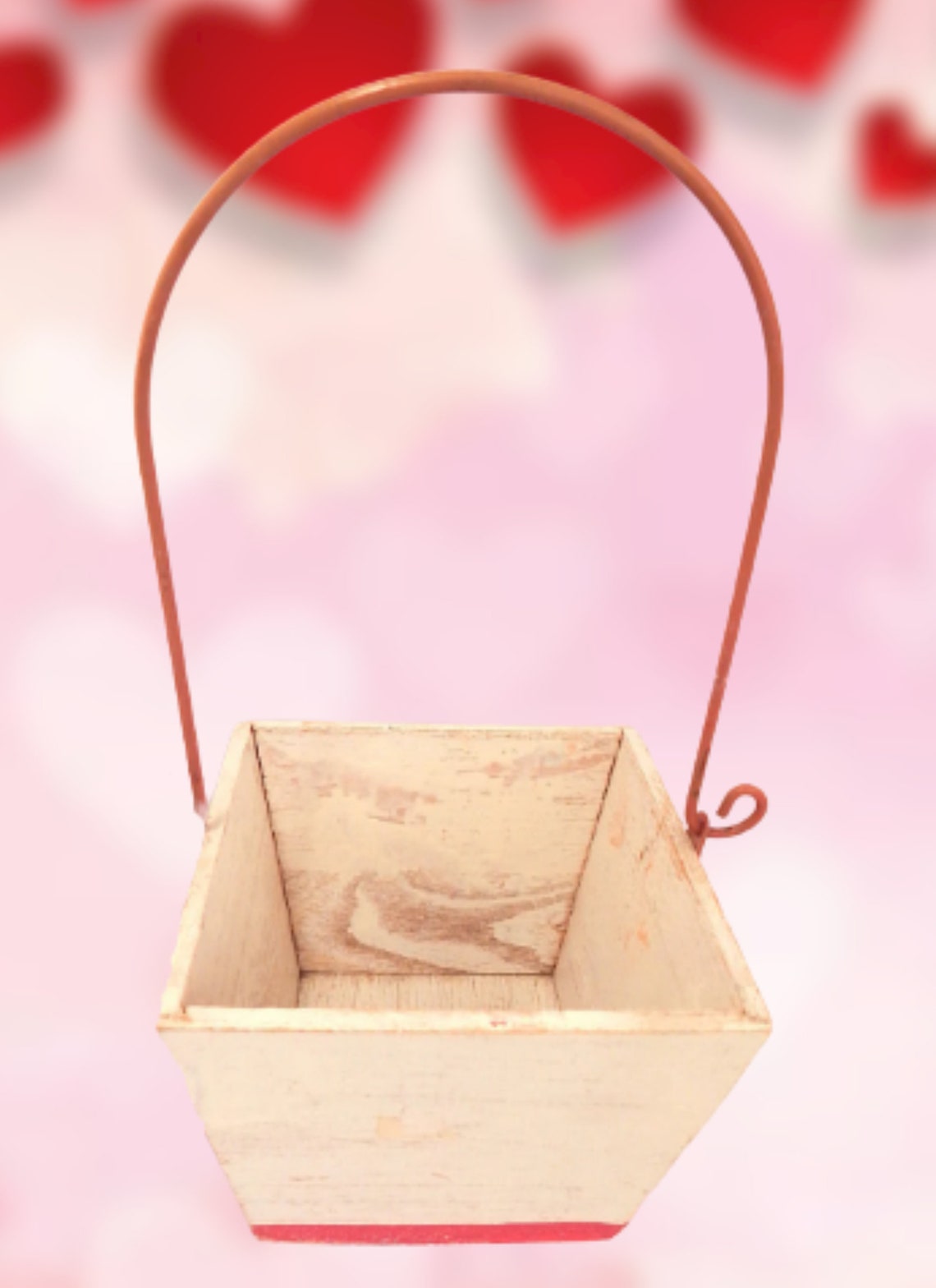 Handled Basket Rustic Wooden Planter Metal Handle Hand Painted - Etsy