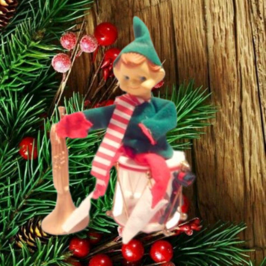 Christmas Elf Shelf Sitter Musician Elf Ornament Vintage 1980s Drum ...