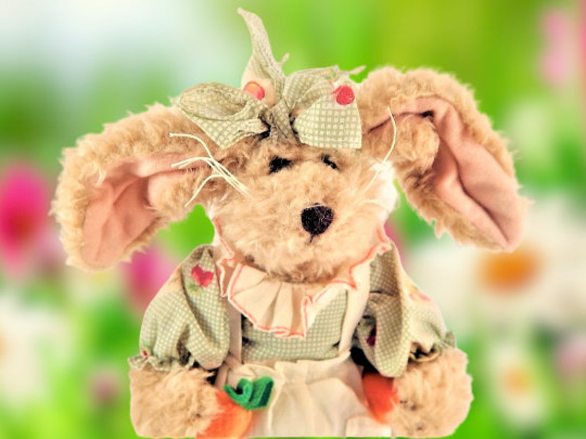 Bunny Rabbit Stuffed Animal Beige 12 Gril Spring Garden - Etsy