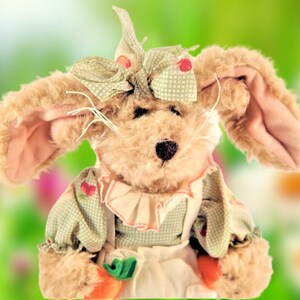 Bunny Rabbit Stuffed Animal Beige 12 Gril Spring Garden Easter ...