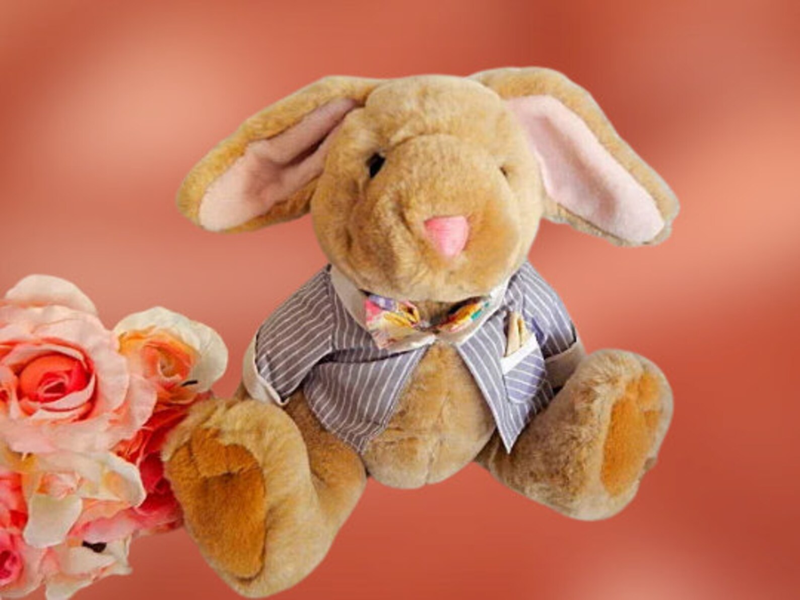 Rabbit Stuffed Animal 11 Jointed Boy Bunny Beige Plush - Etsy