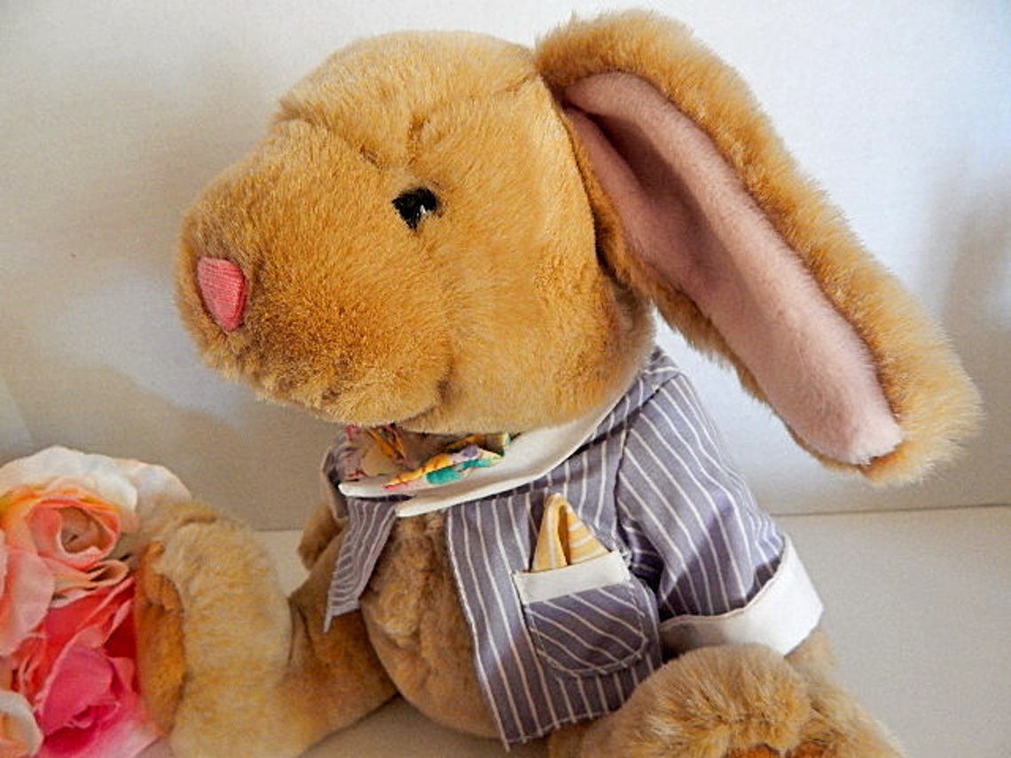 Rabbit Stuffed Animal 11 Jointed Boy Bunny Smooth Beige | Etsy