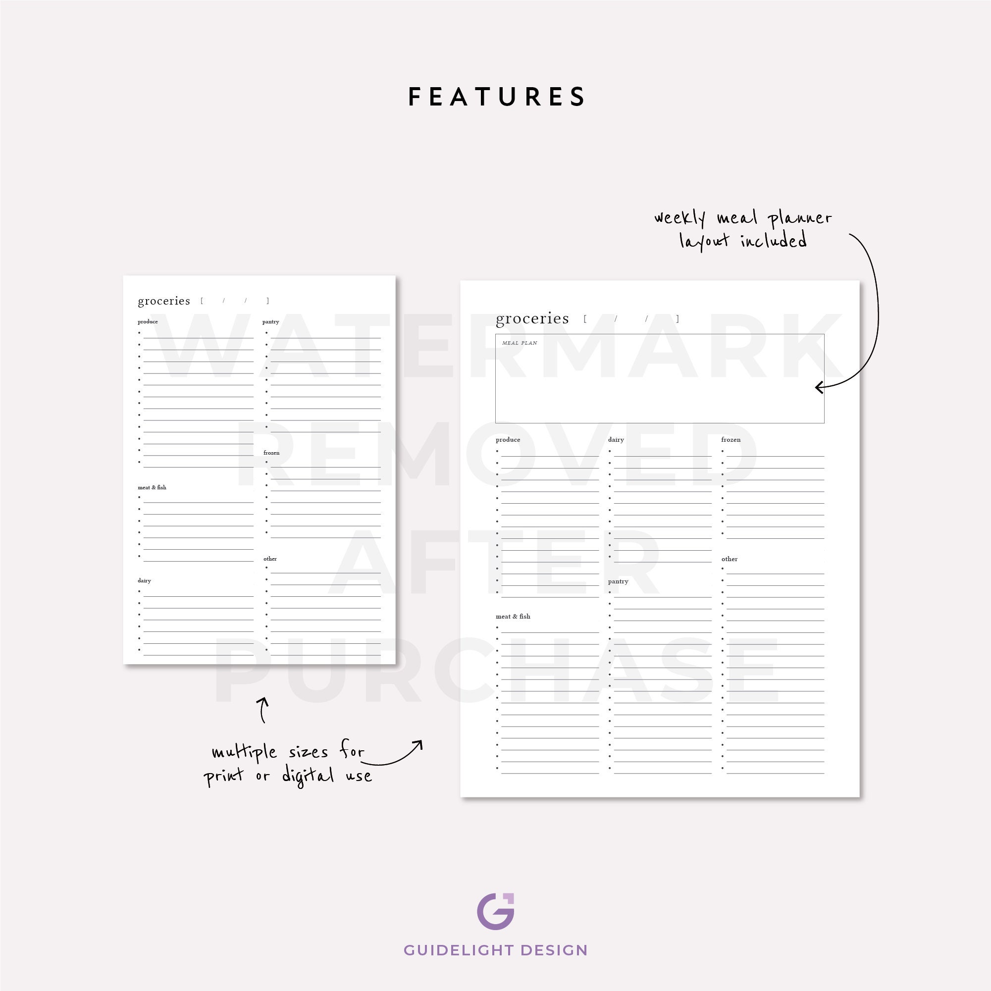 Grocery Shopping List, Digital or Print, Instant Download, Multiple ...