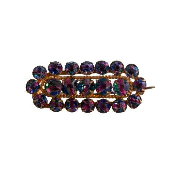 Vintage Multi Color Rhinestone Brooch - Gem