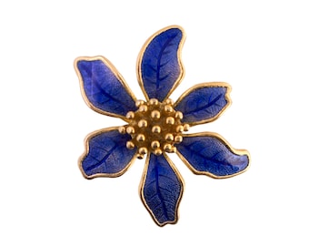Blue Flower Brooch Pin Sapphire Blue Rhinestone Crystal Large Enamel ...