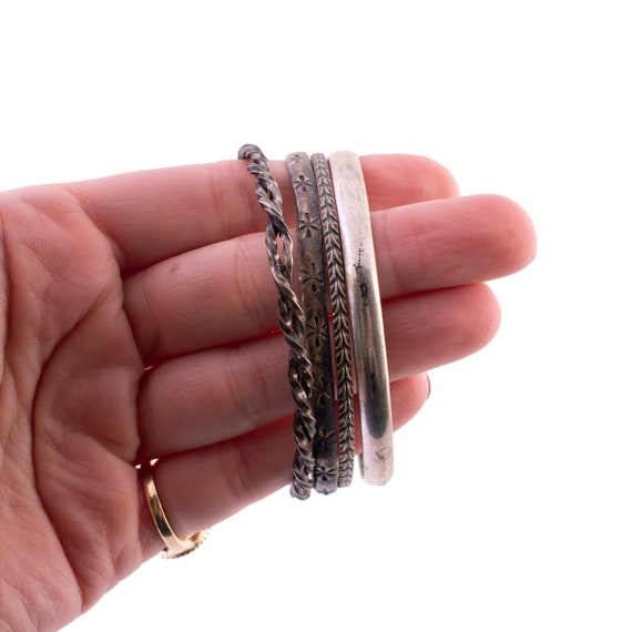 Silver 9 Bangle Bracelet Set - Gem