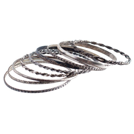 Silver 9 Bangle Bracelet Set - Gem