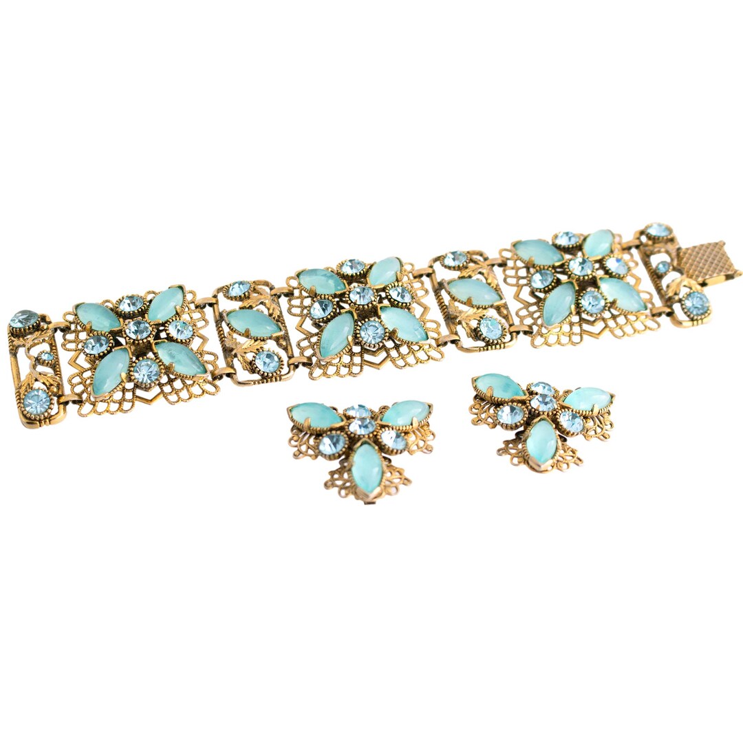 Selro Corp Blue Rhinestone Bracelet and Earring Set - Etsy Australia
