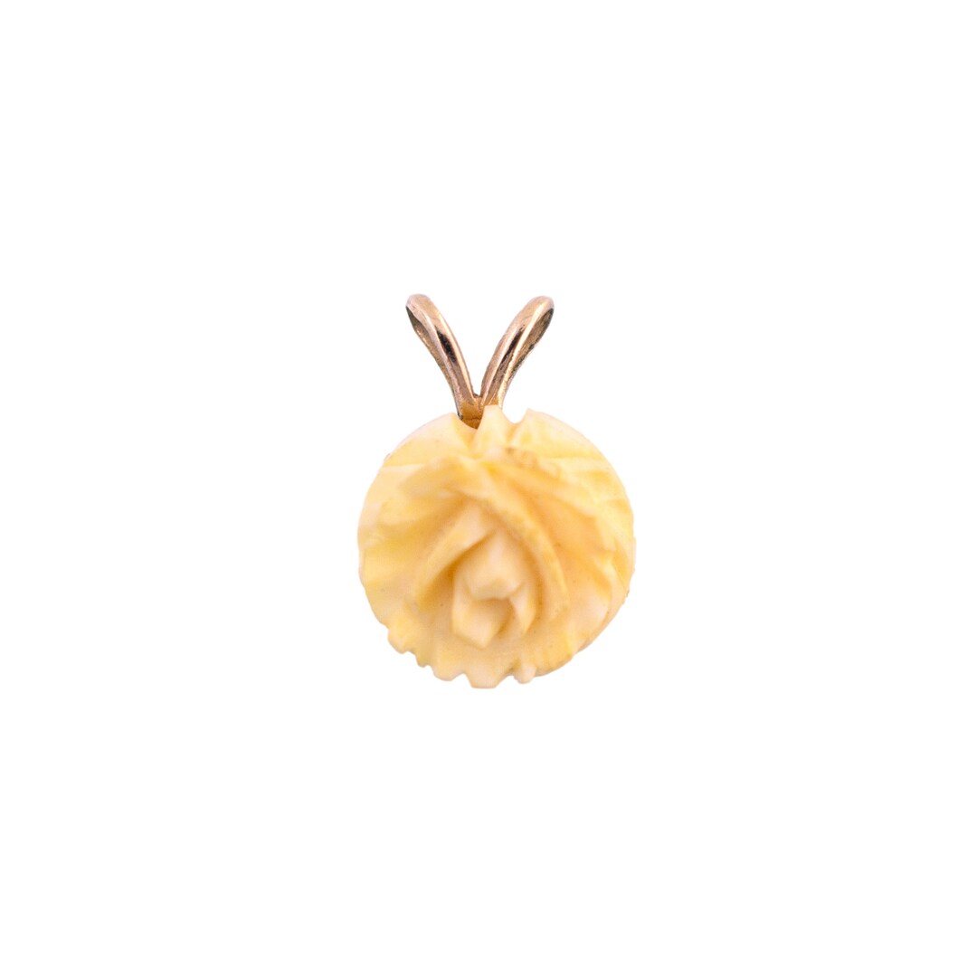 Gold Filled Carved Bone Rose Pendant - Etsy