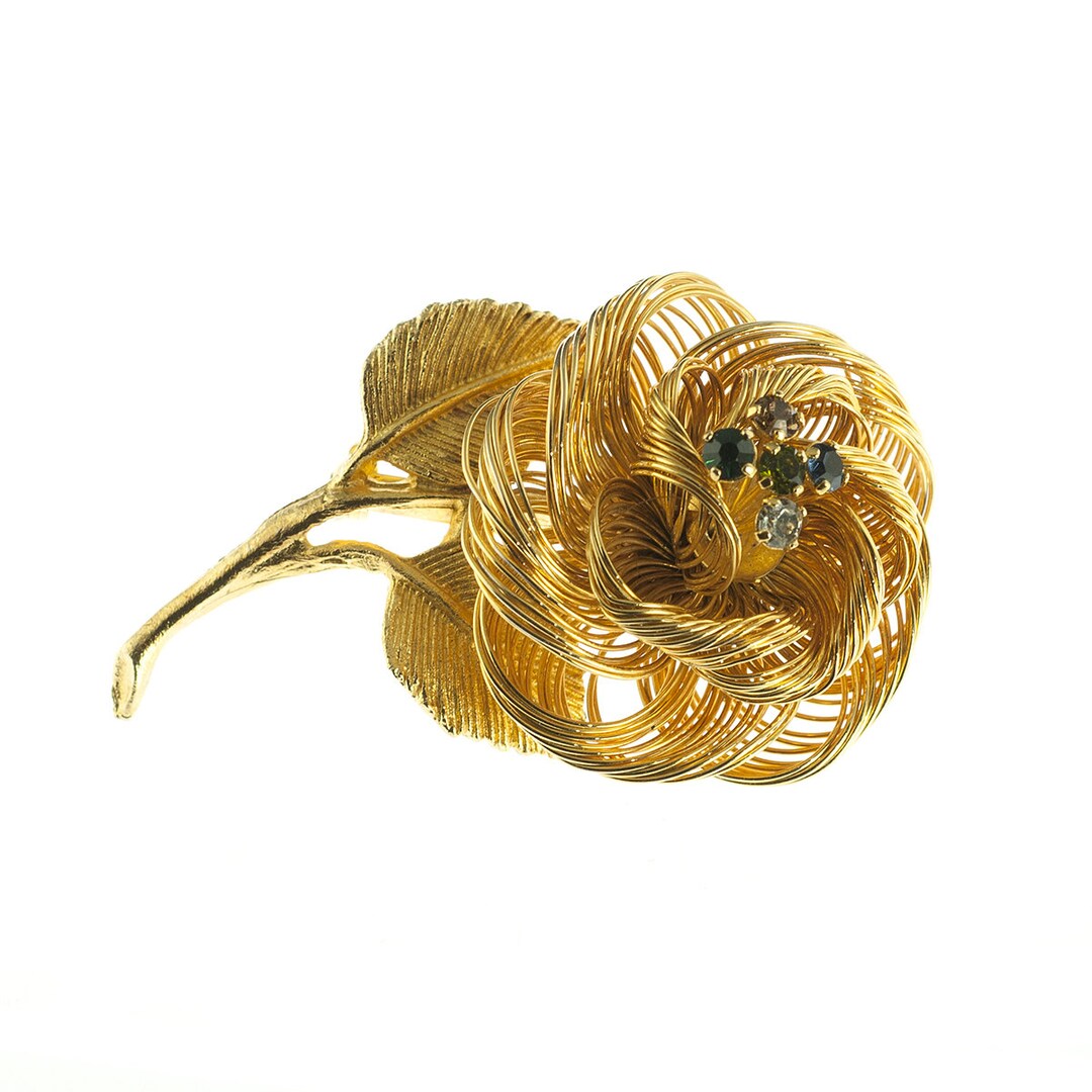 Gold Plated Wire Rose Brooch - Etsy