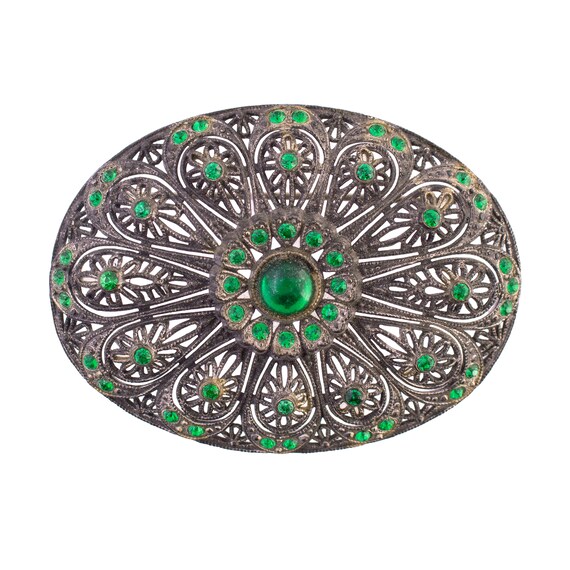 Vintage filigree rhinestone brooch - Gem