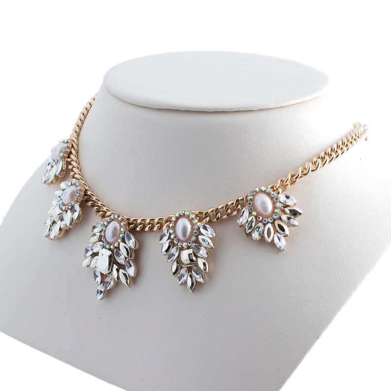 Gold Plated Rhinestone Cluster Drop Necklace | Etsy