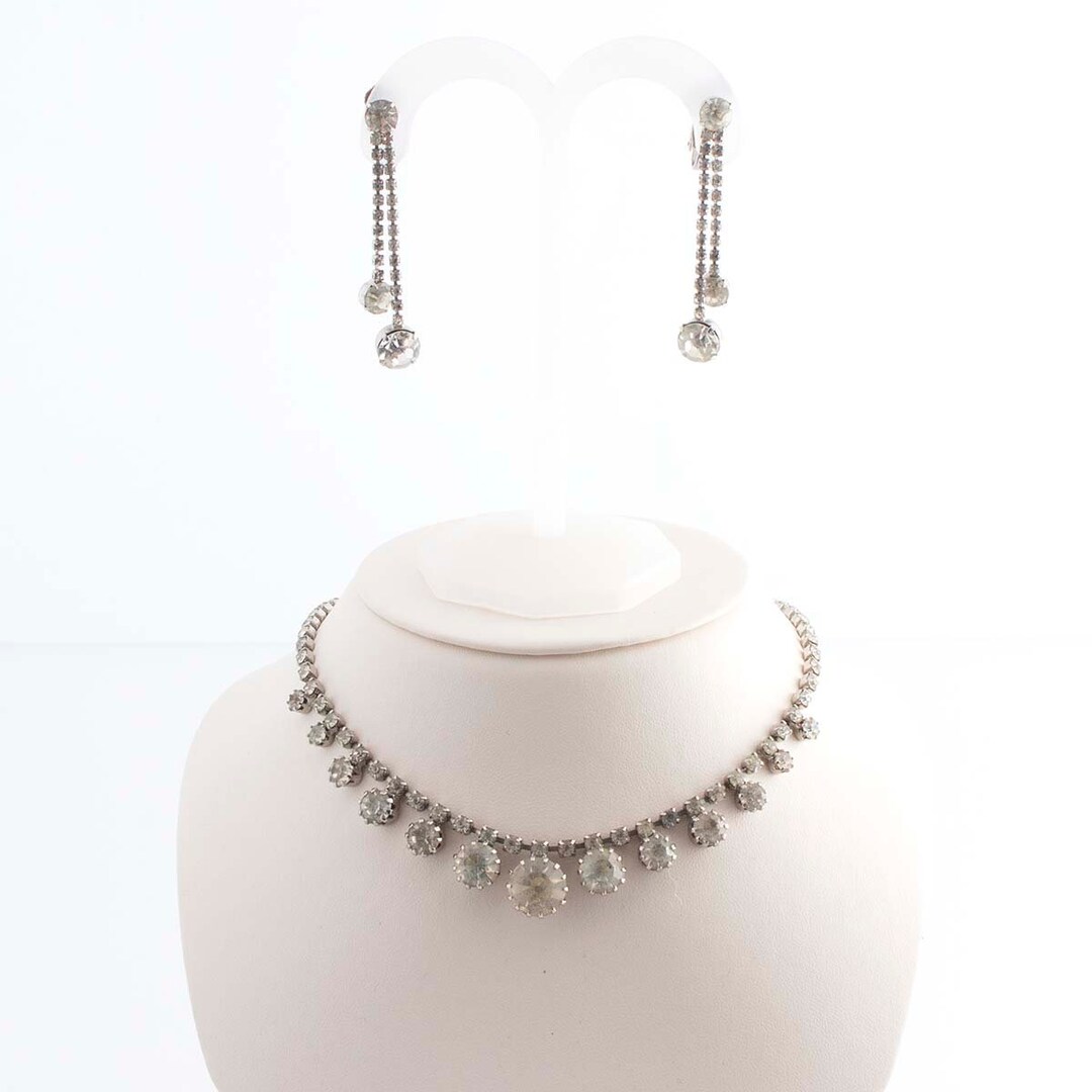 Rhinestone Necklace and Earring Set - Etsy
