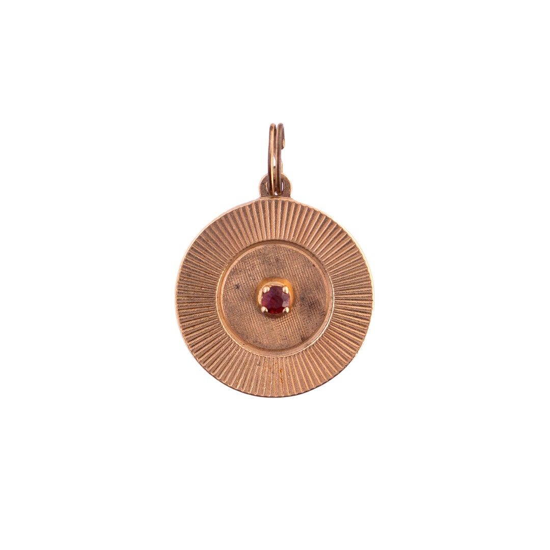 14K Gold Garnet Disc Charm - Etsy