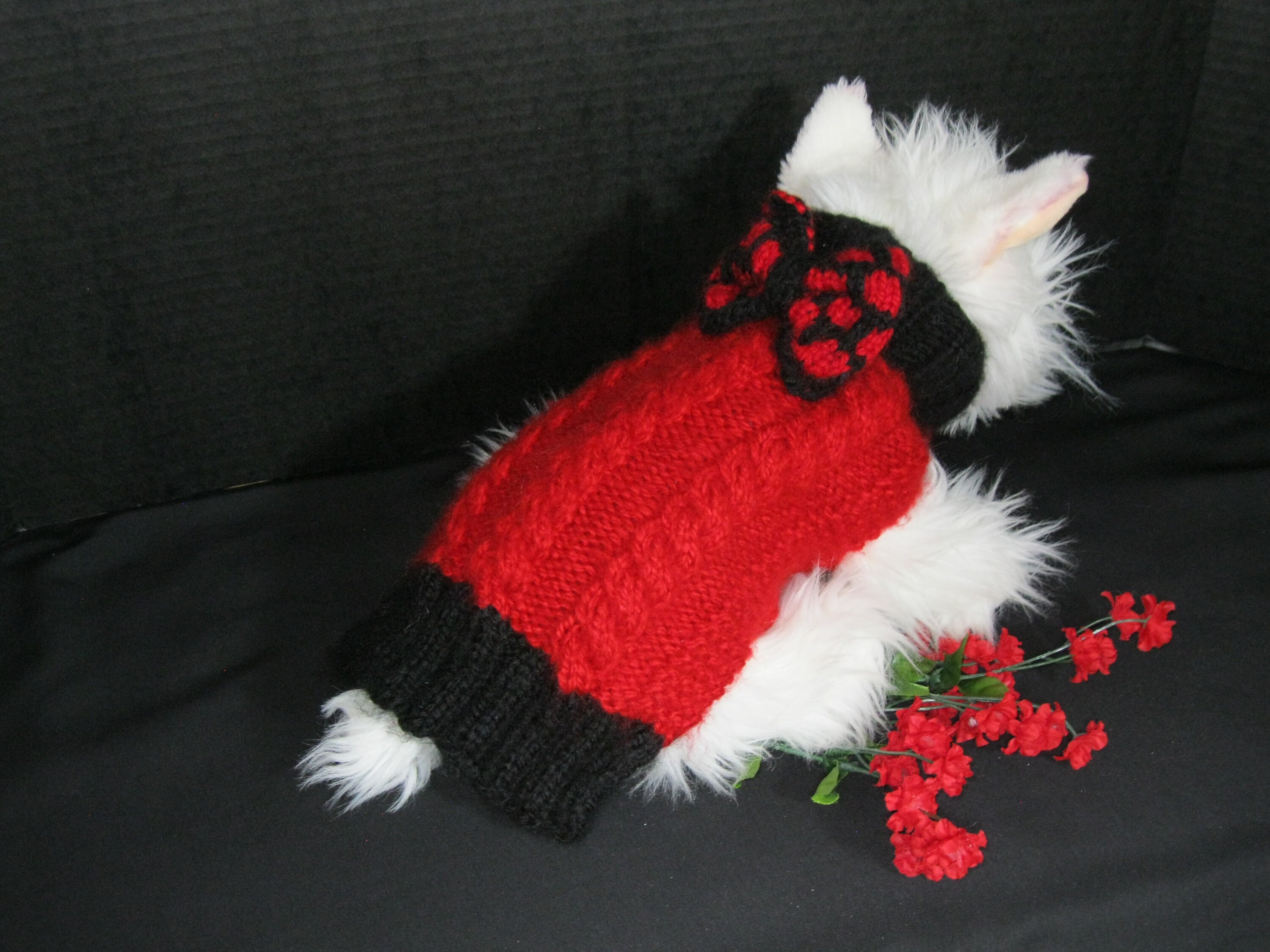 SMALL dog sweater hand knit in a gorgeous red with black - Etsy España
