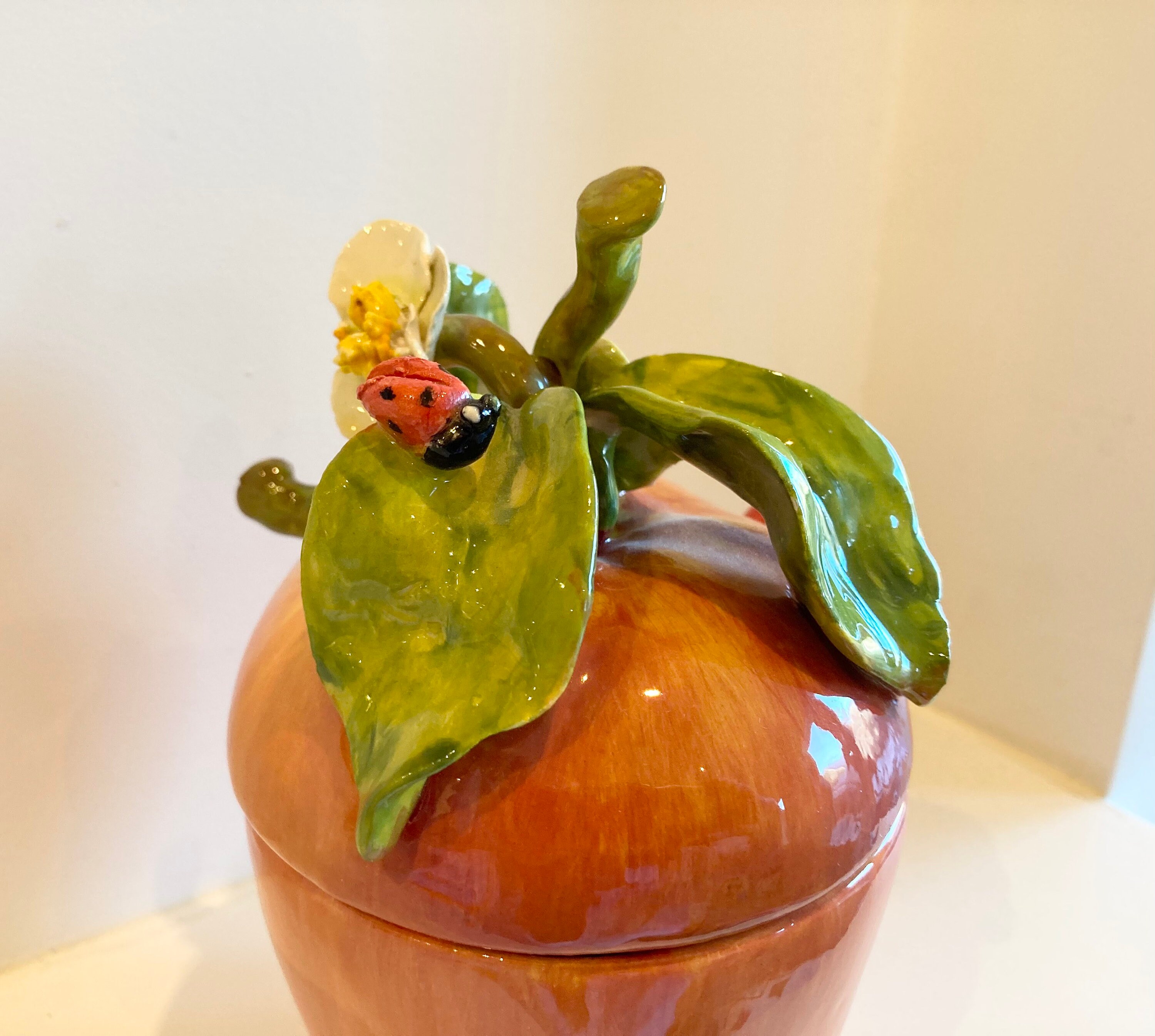 Eva Gordon RARE Hand Made Sugar Bowl With Spoon an Apple Decorated With ...