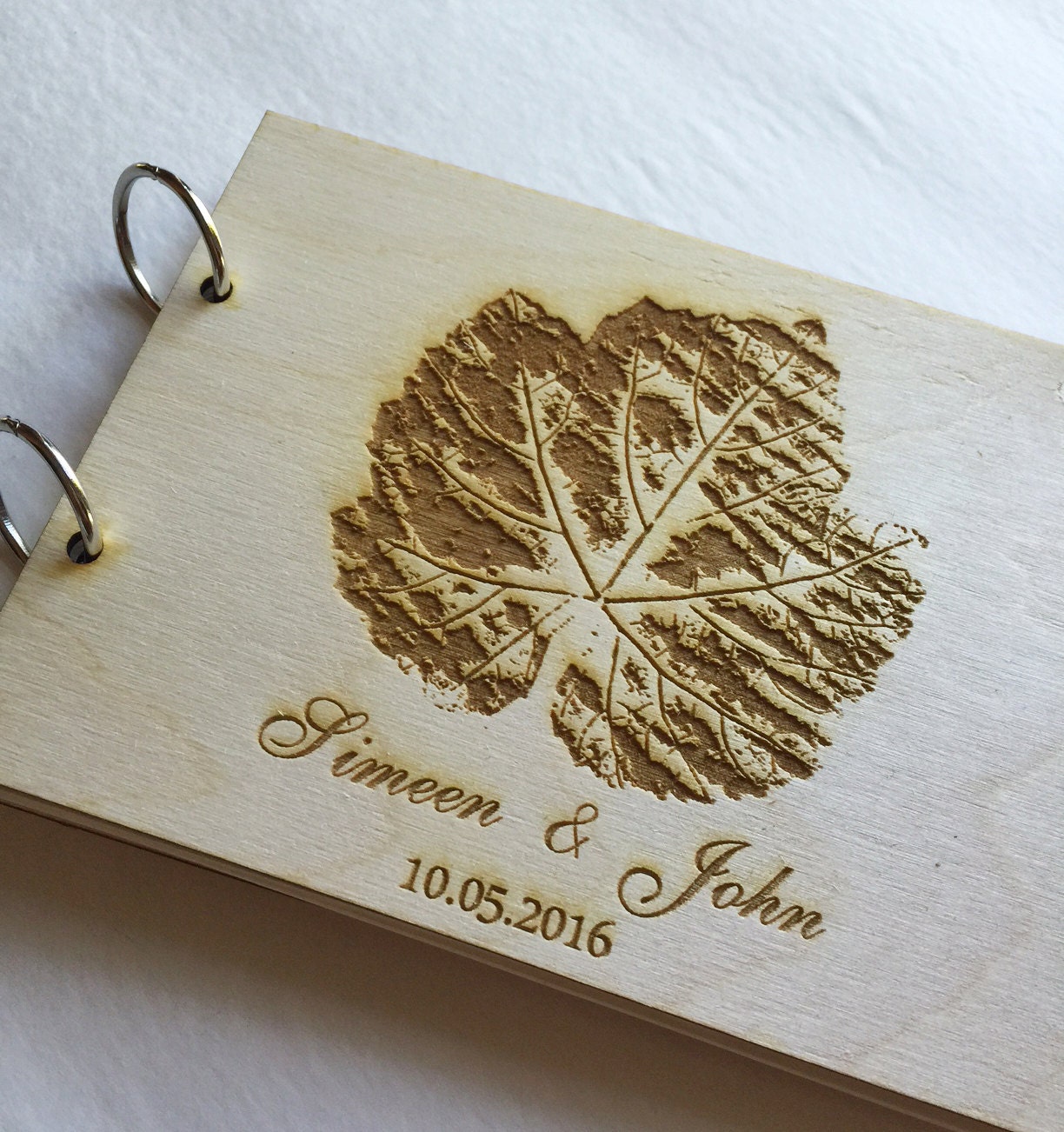 Fall Leaf Wedding Guest Book Engraved Leaf Wooden Guest Book | Etsy