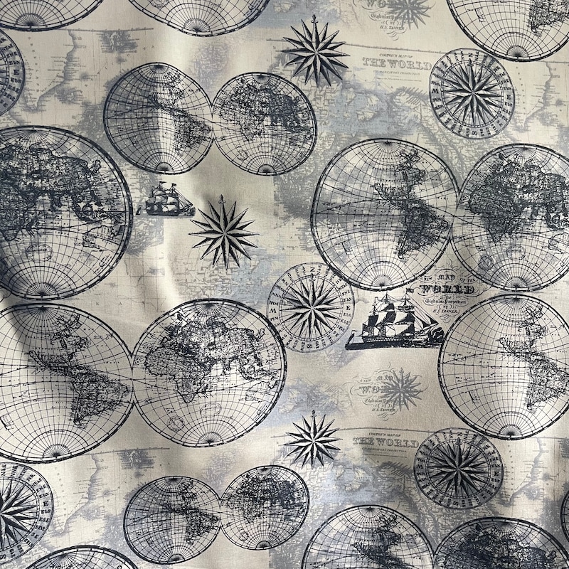 Ocean Map Fabric - Etsy