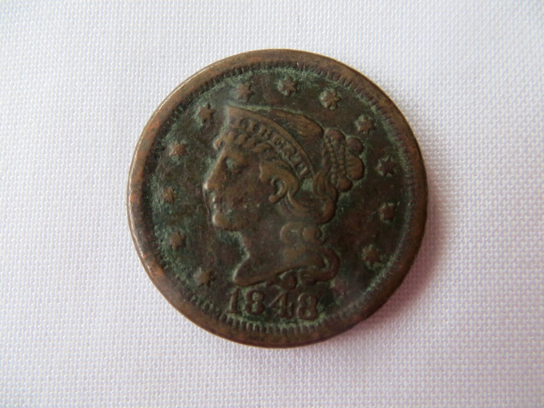 1848 Braided Hair Large Cent Penny Coin Money NICE Full Liberty Coins ...