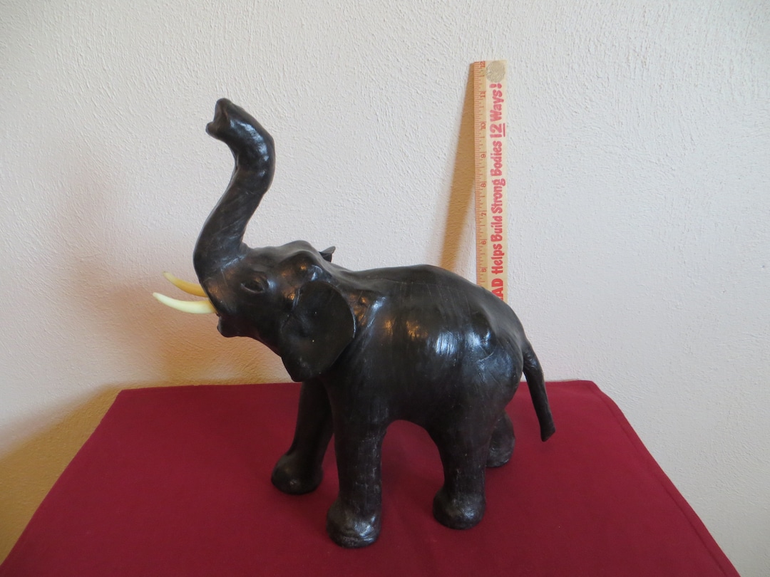 Vintage 11x10x4 Leather Elephant Figurine Statue Figure Black Leather ...