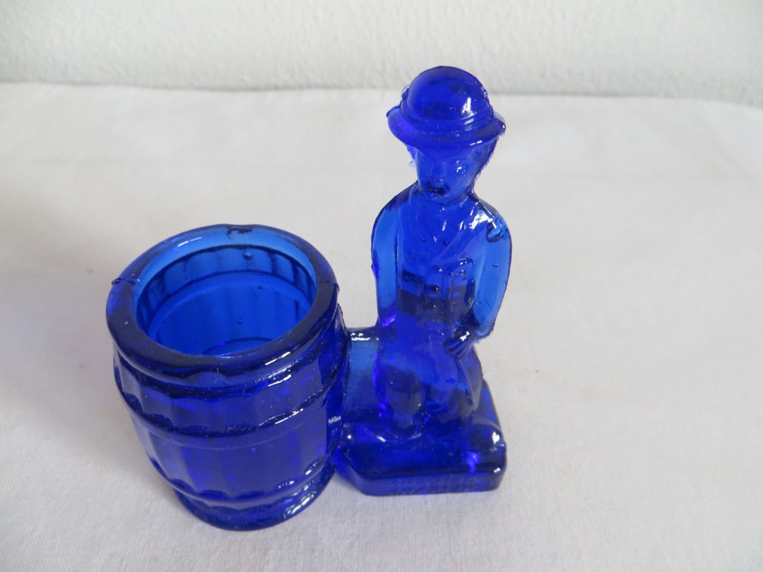 Vintage Cobalt Blue Glass Toothpick Holder Charlie Chaplin Collectible ...