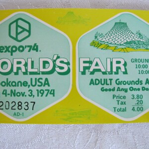 1974 ONE Adult Worlds Fair Ticket and Stub Spokane Washington K765 - Etsy