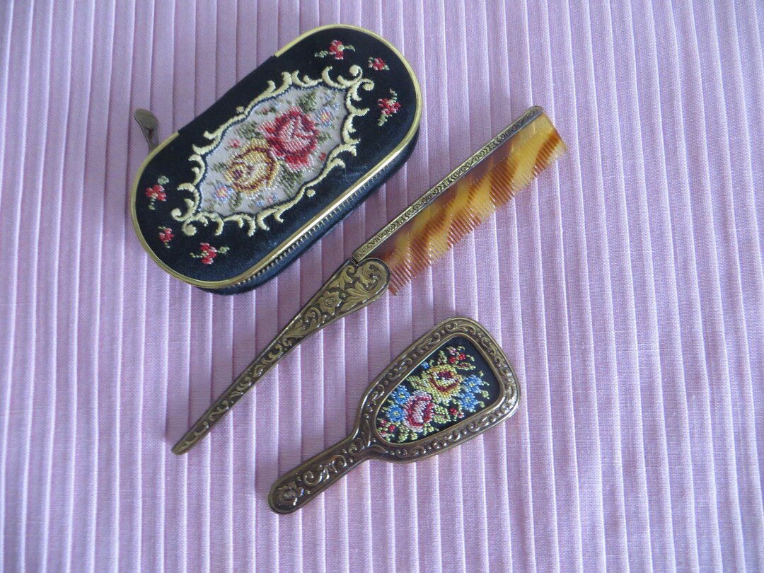 Vintage Miniature Comb Mirror in Tapestry Case I480 - Etsy