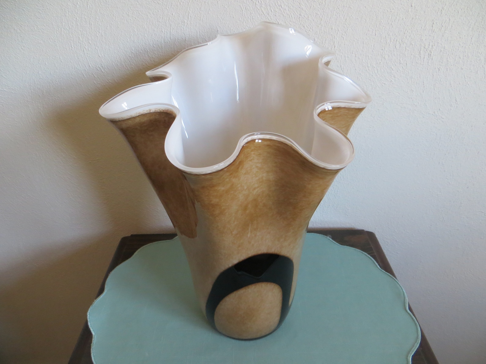 Large Murano Style Ruffle Hand Blown Art Glass Vase Decorative | Etsy